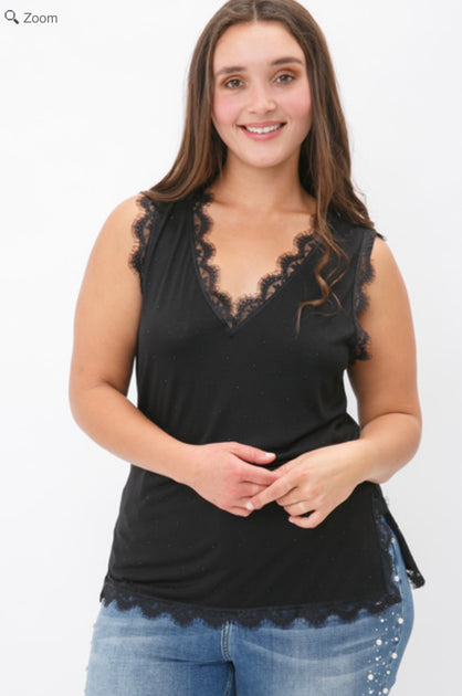 33 SV {Lovers View} VOCAL Black Lace Trim V-Neck Top PLUS SIZE 1X 2X 3 ...