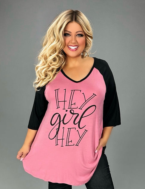 13 GT {Hey Girl Hey} Pink/Black Graphic Tee CURVY BRAND!!! EXTENDED PL ...