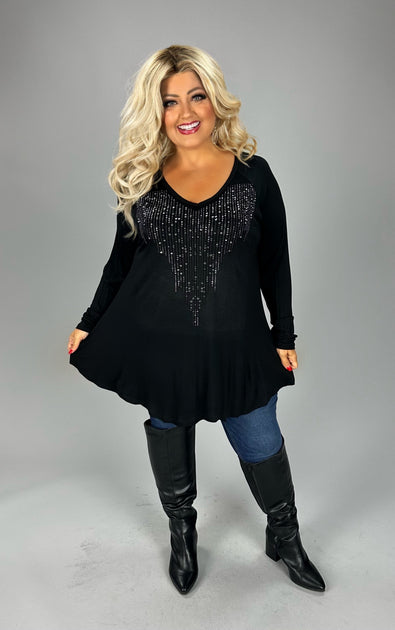 25 SD {Endless Sparkle} VOCAL Black V-Neck Top w/ Rhinestone Design PL ...