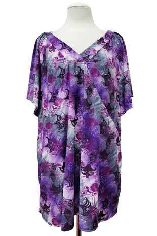 100 PSS {Graceful Moment} Purple V-Neck Flutter Sleeve Top EXTENDED PL ...