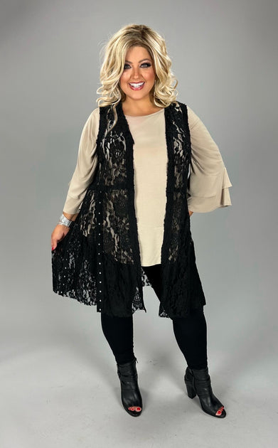 90 OT {Lovely In Lace} VOCAL Black Floral Design Lace Vest PLUS SIZE X ...