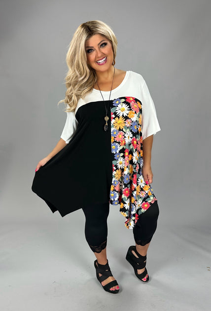 25 CP {Truly Lovable} Ivory Black Floral Asymmetrical Top EXTENDED PLU ...