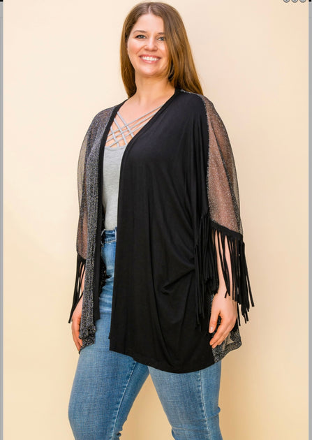 14 OT {Great Views} VOCAL Black Sheer Fringe Cardigan PLUS SIZE XL 2X ...