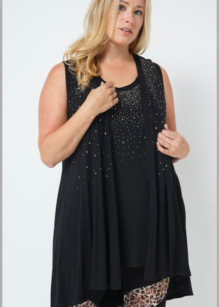20 OT {My Eyes On You} VOCAL Black Vest w/Lace & Studs PLUS SIZE XL 2X ...