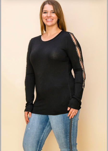 39 SD {Modern Muse} VOCAL Black Top w/Studded Sleeves PLUS SIZE XL 2X ...