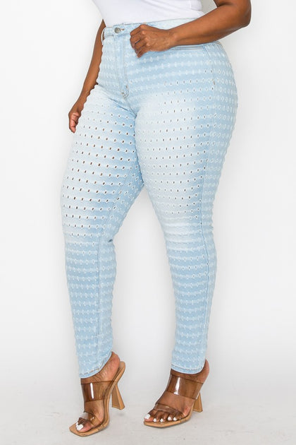 LEG-54 {Bonnie & Clyde} Light Blue Sexy Bullet Holes Jeans PLUS SIZE 1 ...