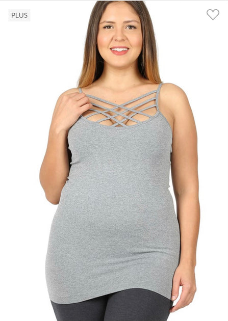TANK {Uptown Girl} GREY Caged Neck Shaper Tank PLUS SIZE 1X/2X 2X/3X ...