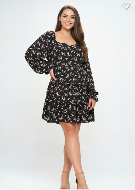 87 PLS-C {Oh La La} Black Floral Tiered Open Back Dress PLUS SIZE XL 2 ...