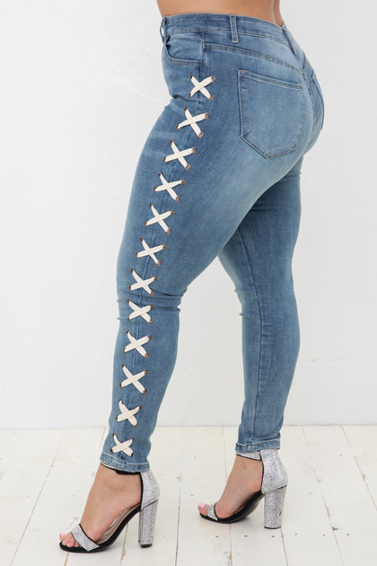 LEG-39 {Vocal Criss Cross} Blue Jeans w/Side Criss Cross PLUS SIZE XL ...