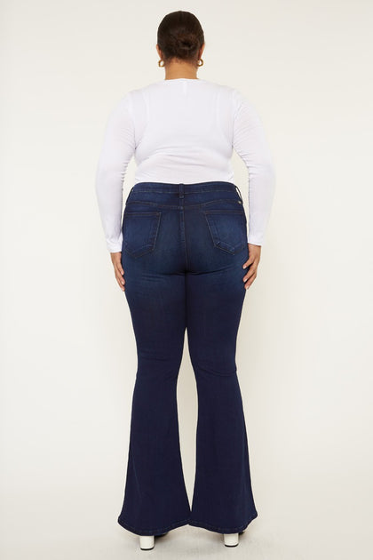 LEG-23 {KanCan} Dark Blue Petite Flare Leg Jeans EXTENDED PLUS SIZE 16 ...