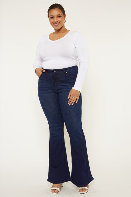 LEG-23 {KanCan} Dark Blue Petite Flare Leg Jeans EXTENDED PLUS SIZE 16 ...